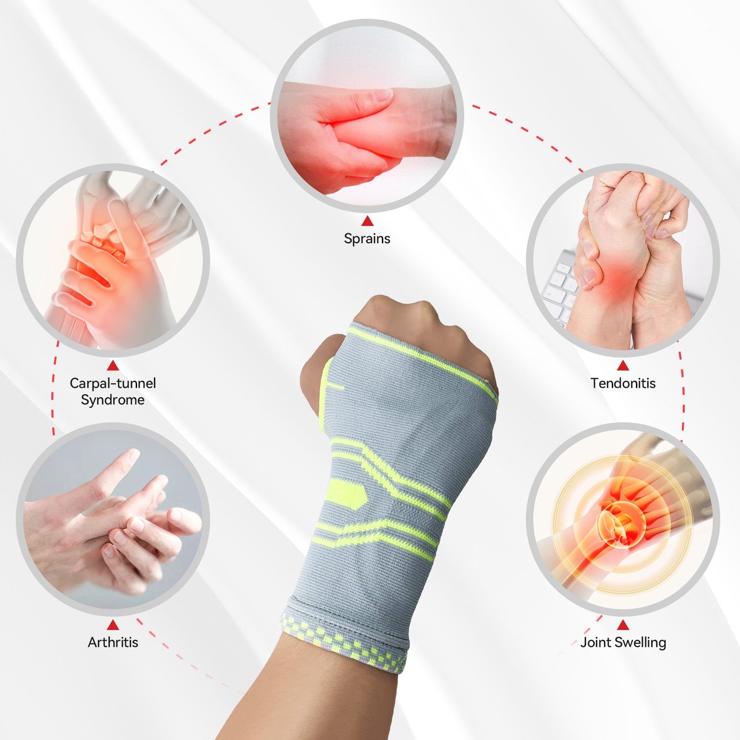 YIMED Wrist Support Sleeves Fits Both Hands with Tendon Sheath Gel Pad ...